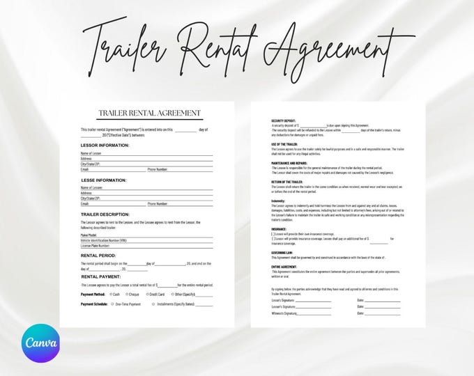 Printable and Digital Download: Dump Trailer Rental Agreement Template ...