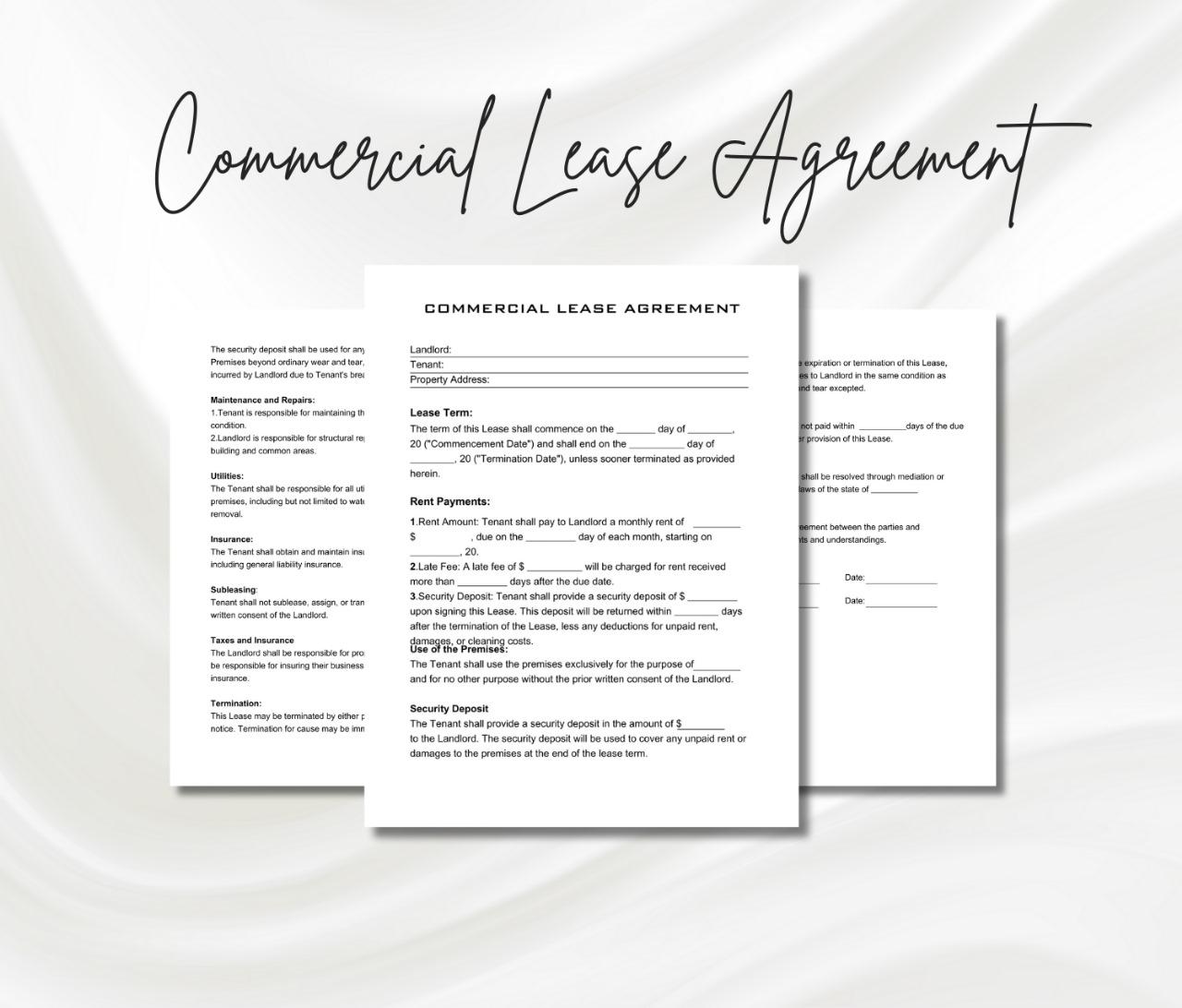 Commercial Lease Agreement, Commercial Property Lease Agreement, Simple Lease Template ...