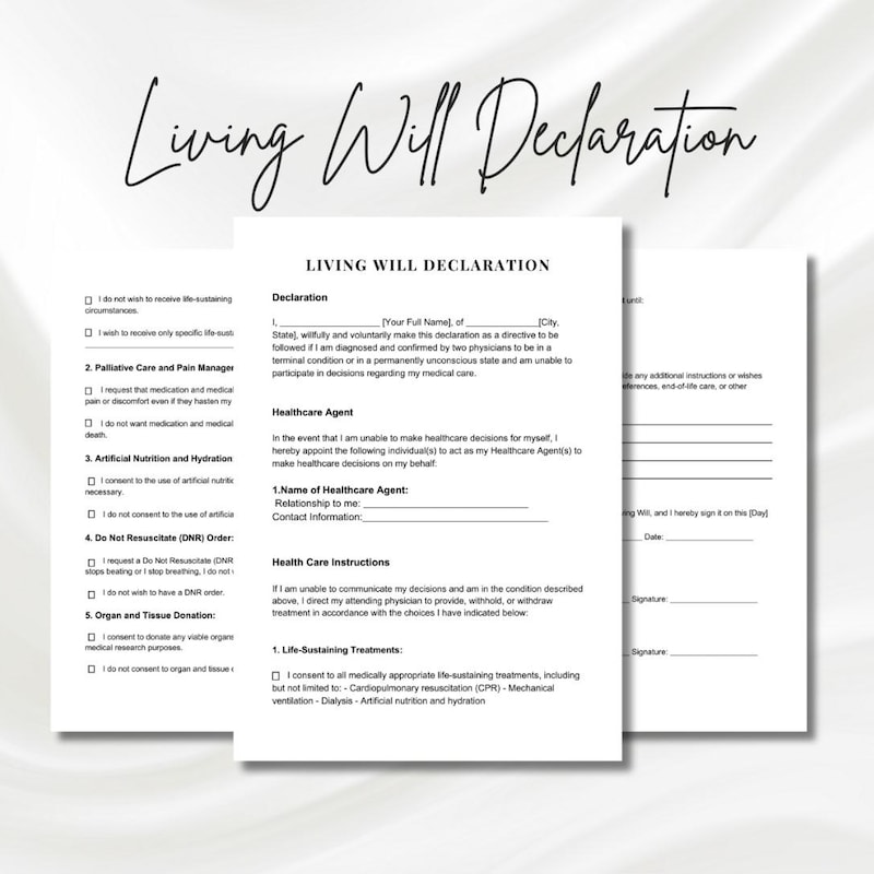 Free Living Will Printable Form - Etsy