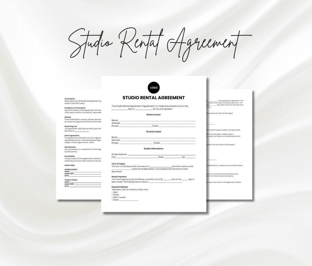 Studio Rental Agreement, Studio Rental Contract, Editable Studio Photography Rental Contract ...
