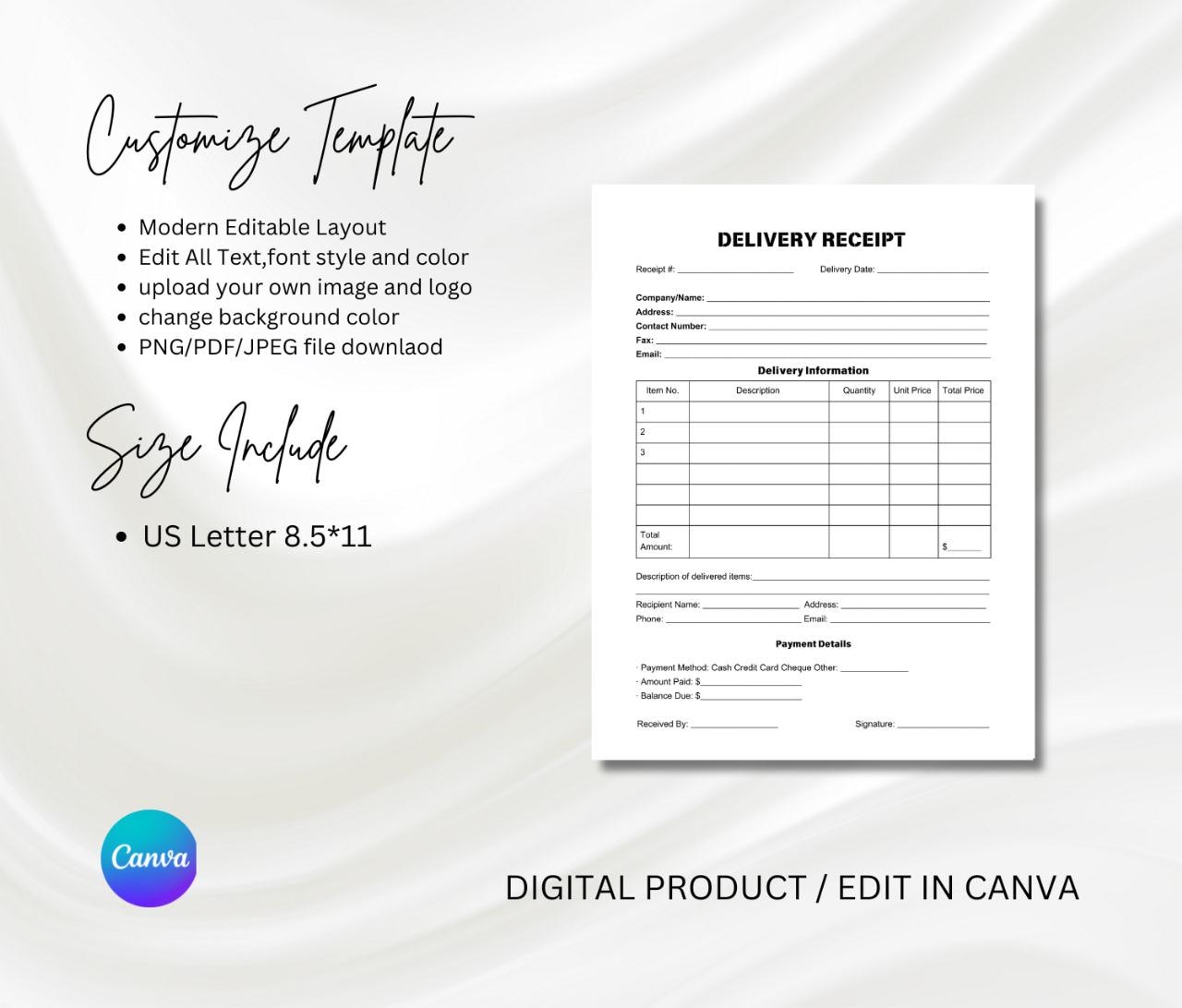 Delivery Receipt Form, Receipt Template, Freight Bill, Printable ...