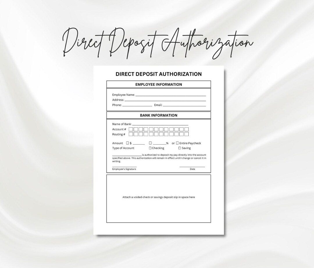 Direct Deposit Authorization Form, Employee Direct Deposit Form ...