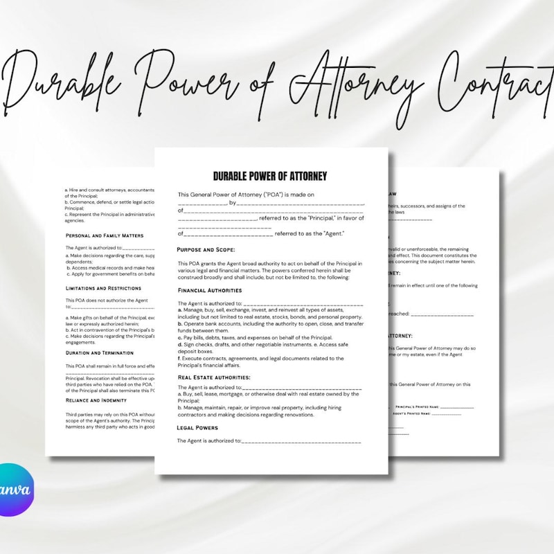 Power of Attorney Form - Etsy