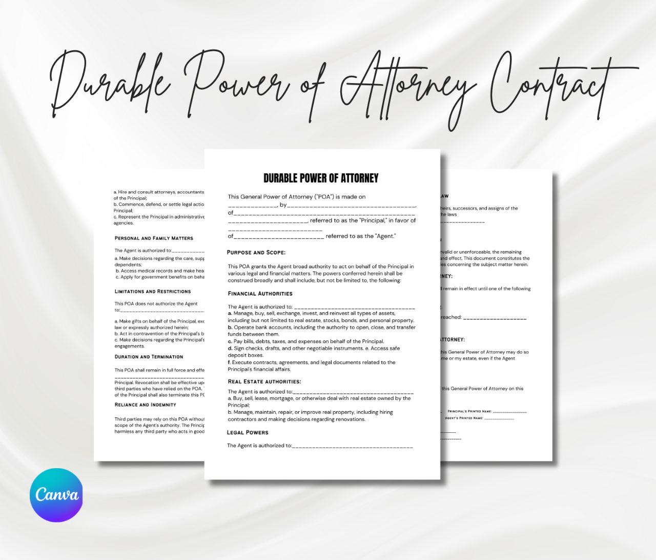 General Power of Attorney Template, Durable Power of Attorney Form ...