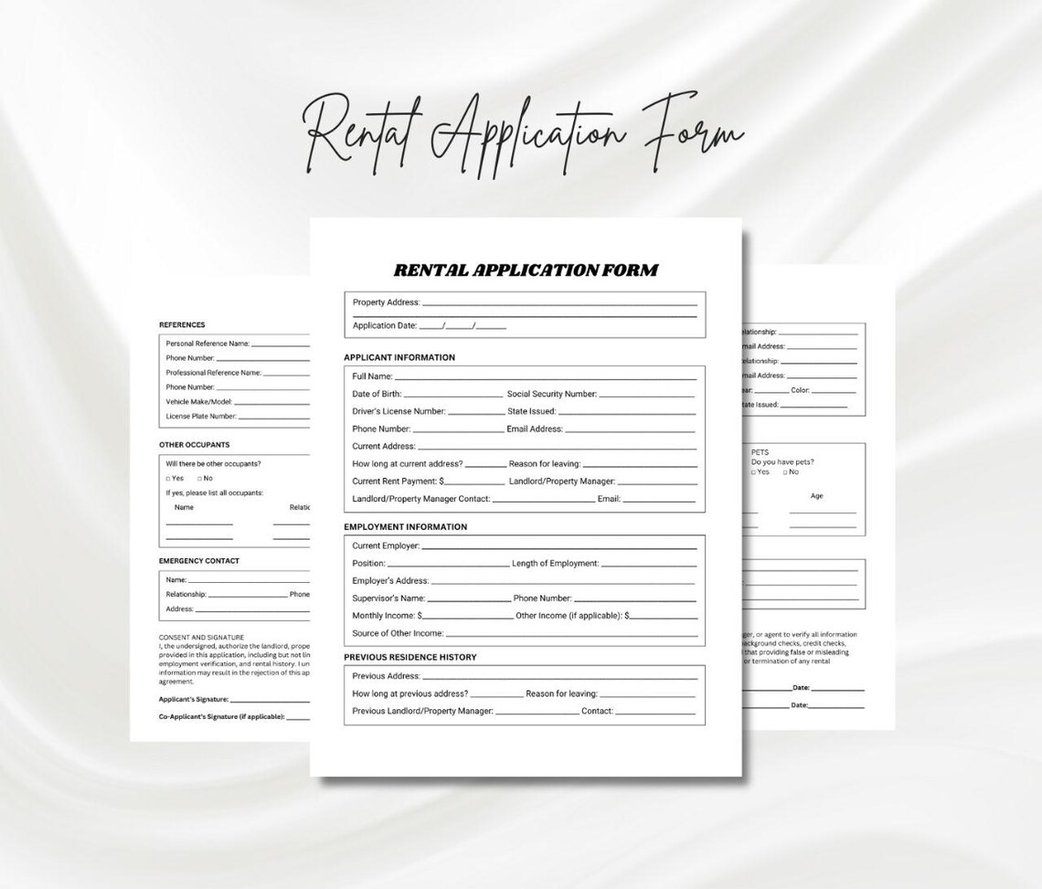 Rental Application Form Template, Landlord Rental Application, Tenant ...