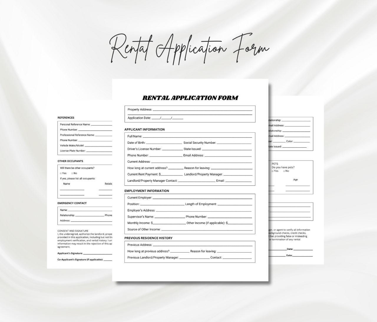 Rental Application Form Template, Landlord Rental Application, Tenant ...