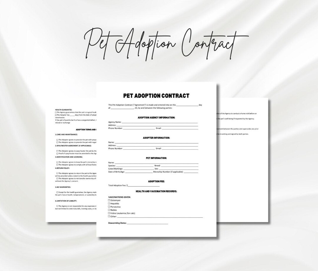 Editable Pet Adoption Contract, Puppy Adoption Form, Dog Agreement ...