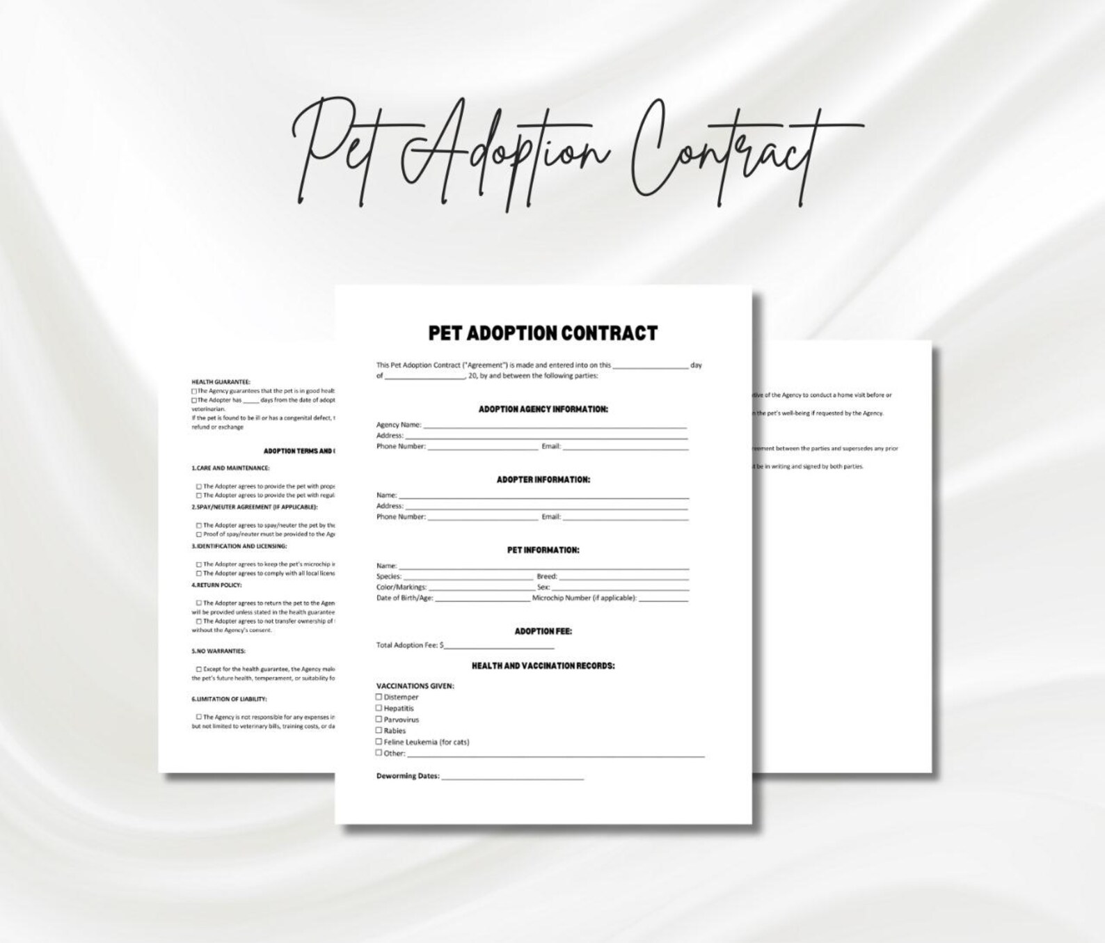 Editable Pet Adoption Contract, Puppy Adoption Form, Dog Agreement ...