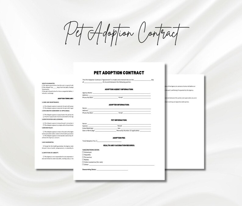 Editable Pet Adoption Contract, Puppy Adoption Form, Dog Agreement ...