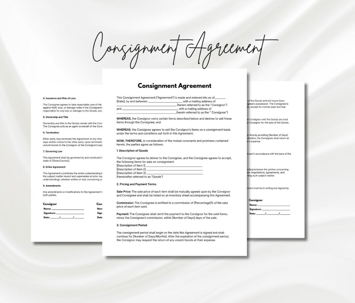 Editable Consignment Agreement, Product Consignment Agreement ...