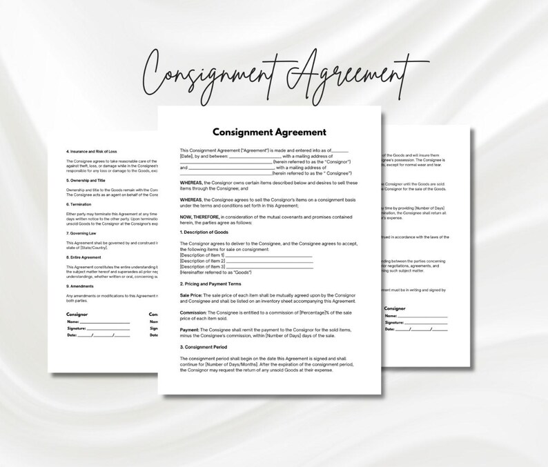 Editable Consignment Agreement, Product Consignment Agreement ...
