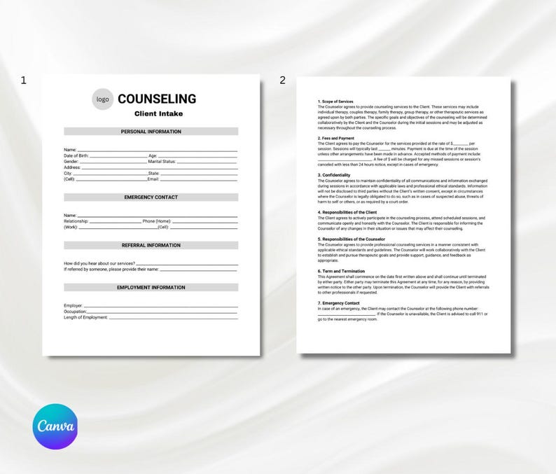 Counseling Forms Bundle, Mental Health Client Intake Form, Therapy ...