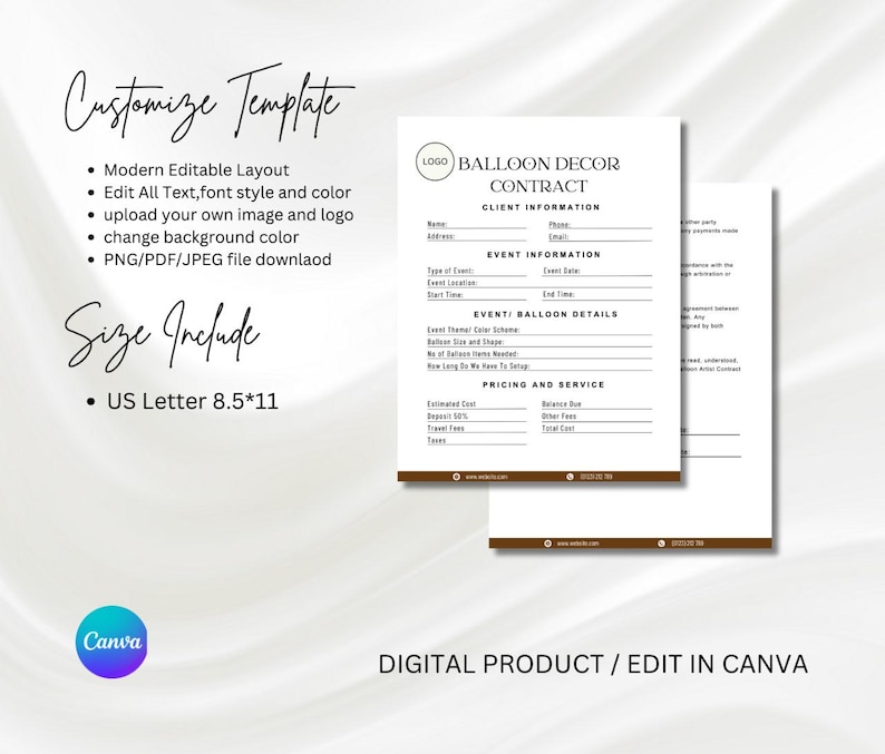 Editable Balloon Decor Contract Template, Balloon Artist Service ...