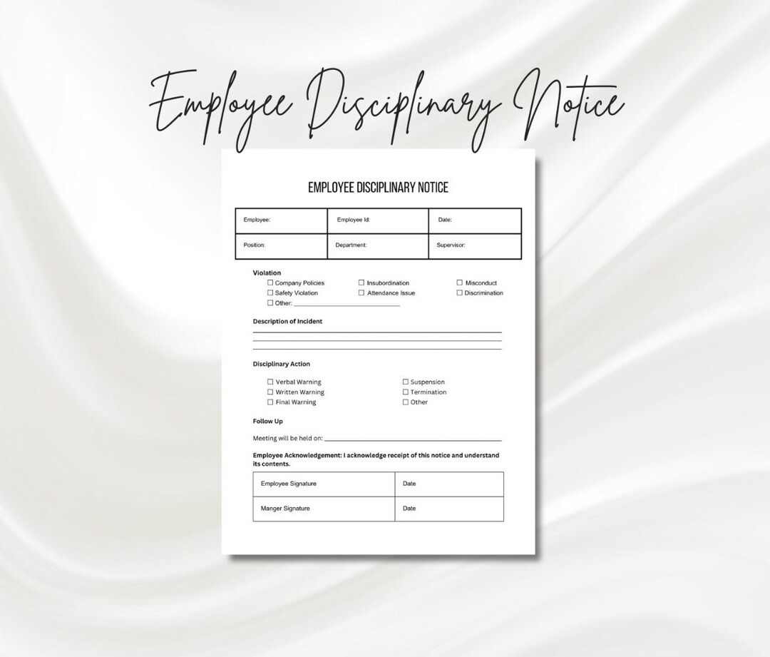 Employee Disciplinary Notice, Employee Warning Notice Form, Employee ...