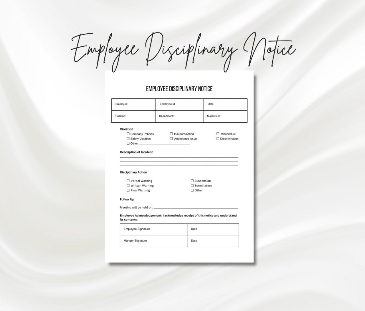 Employee Disciplinary Notice, Employee Warning Notice Form, Employee ...