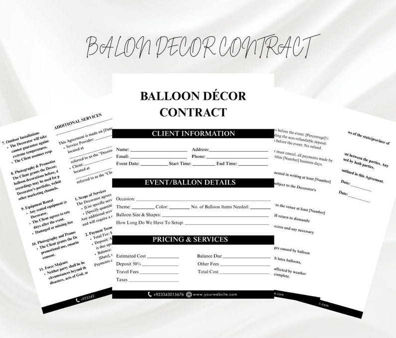 Editable Balloon Decor Contract Template, Balloon Artist Service ...