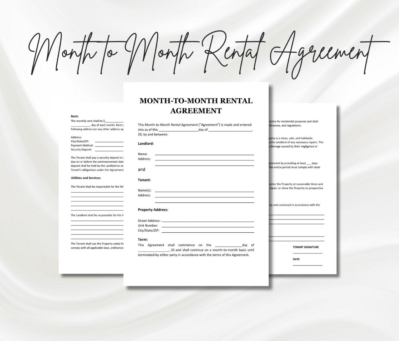 Month to Month Rental Agreement, Month to Month Lease, Tenant Agreement ...