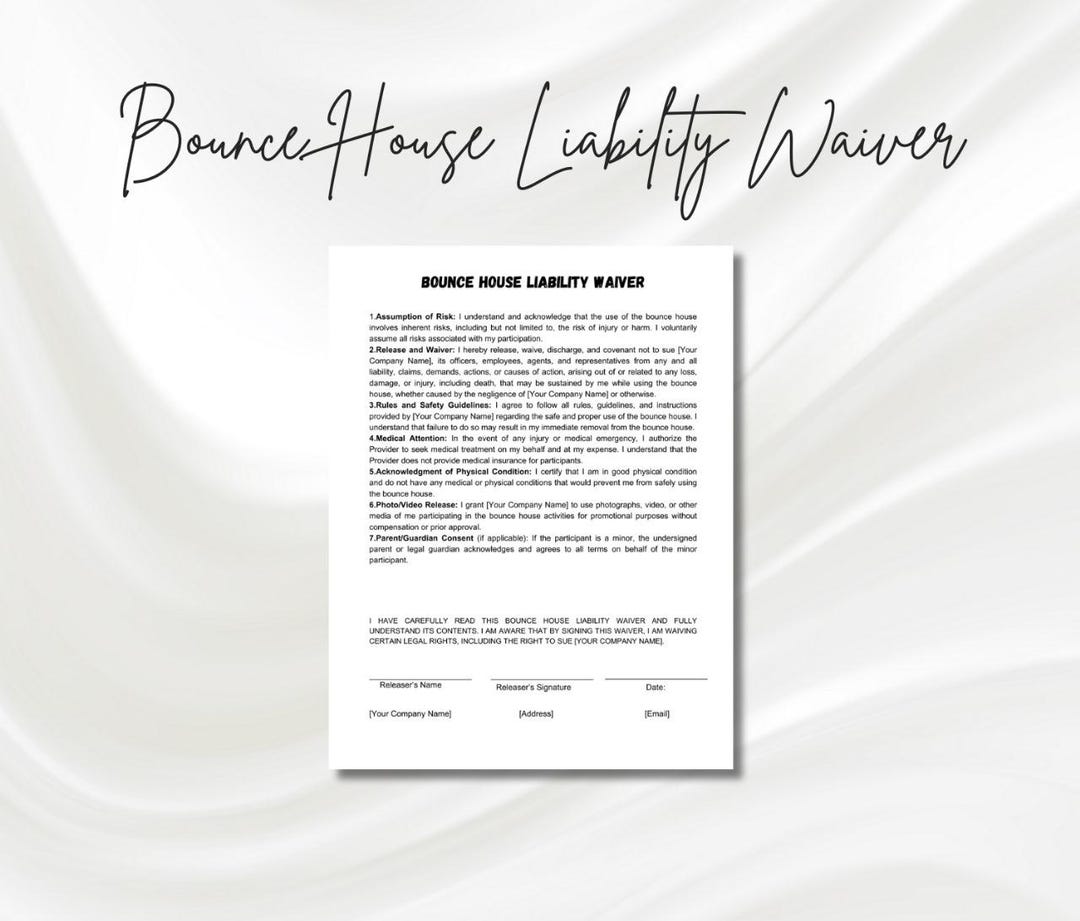 Bounce House Liability Waiver Form, Business Waiver Form, Party Rental ...