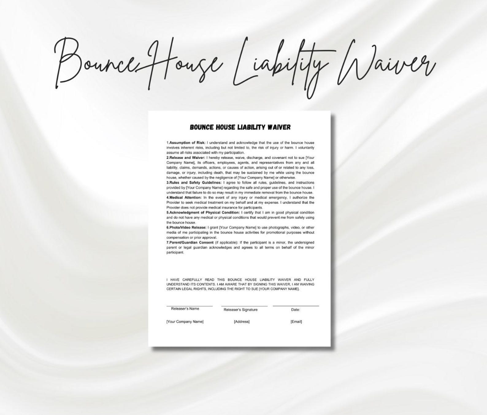 Bounce House Liability Waiver Form, Business Waiver Form, Party Rental ...