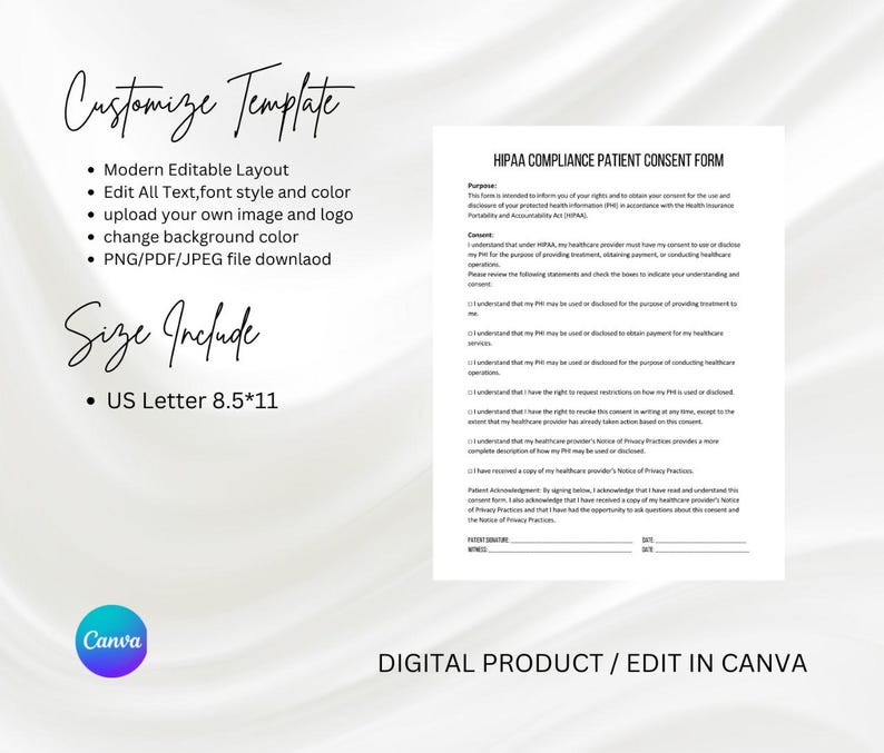 Editable HIPAA Consent Form Template, Medical Consent New Patient Form ...