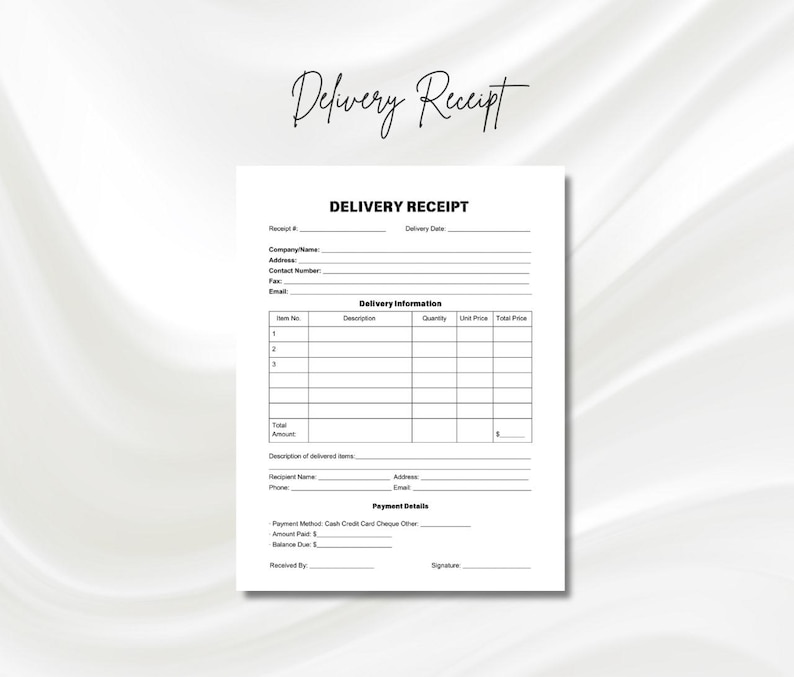 Delivery Receipt Form, Receipt Template, Freight Bill, Printable ...