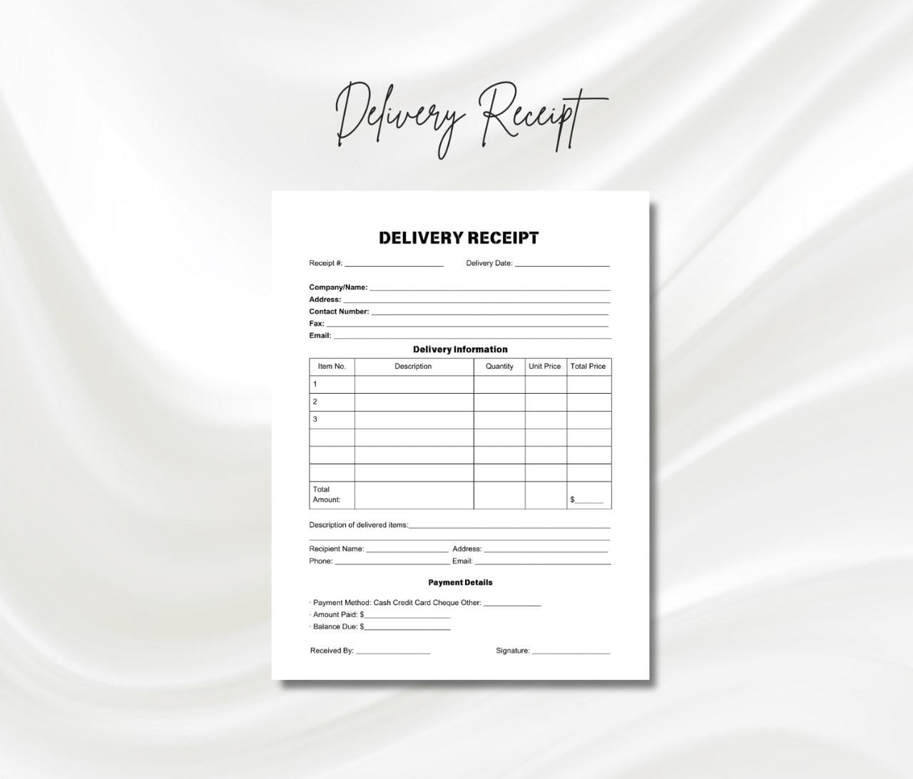Delivery Receipt Form, Receipt Template, Freight Bill, Printable ...