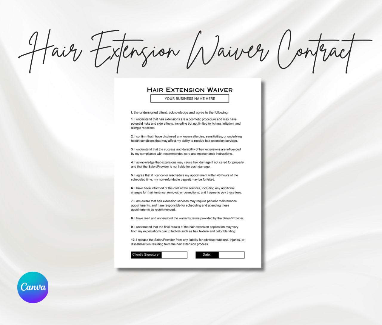 Hair Extension Waiver Template, Hair Extension Consent Form, Hair ...