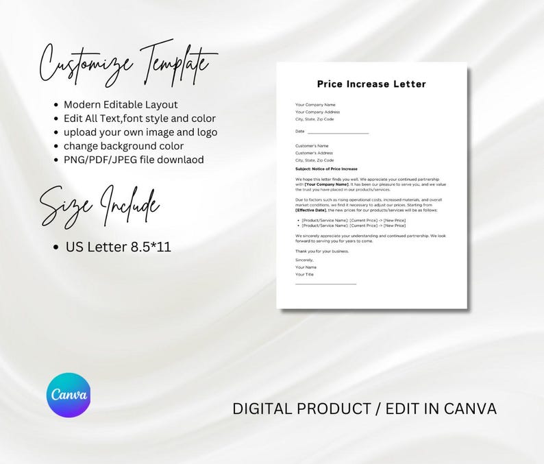 Price Increase Letter, Price Increase Memo, Price Change Letter, Price ...