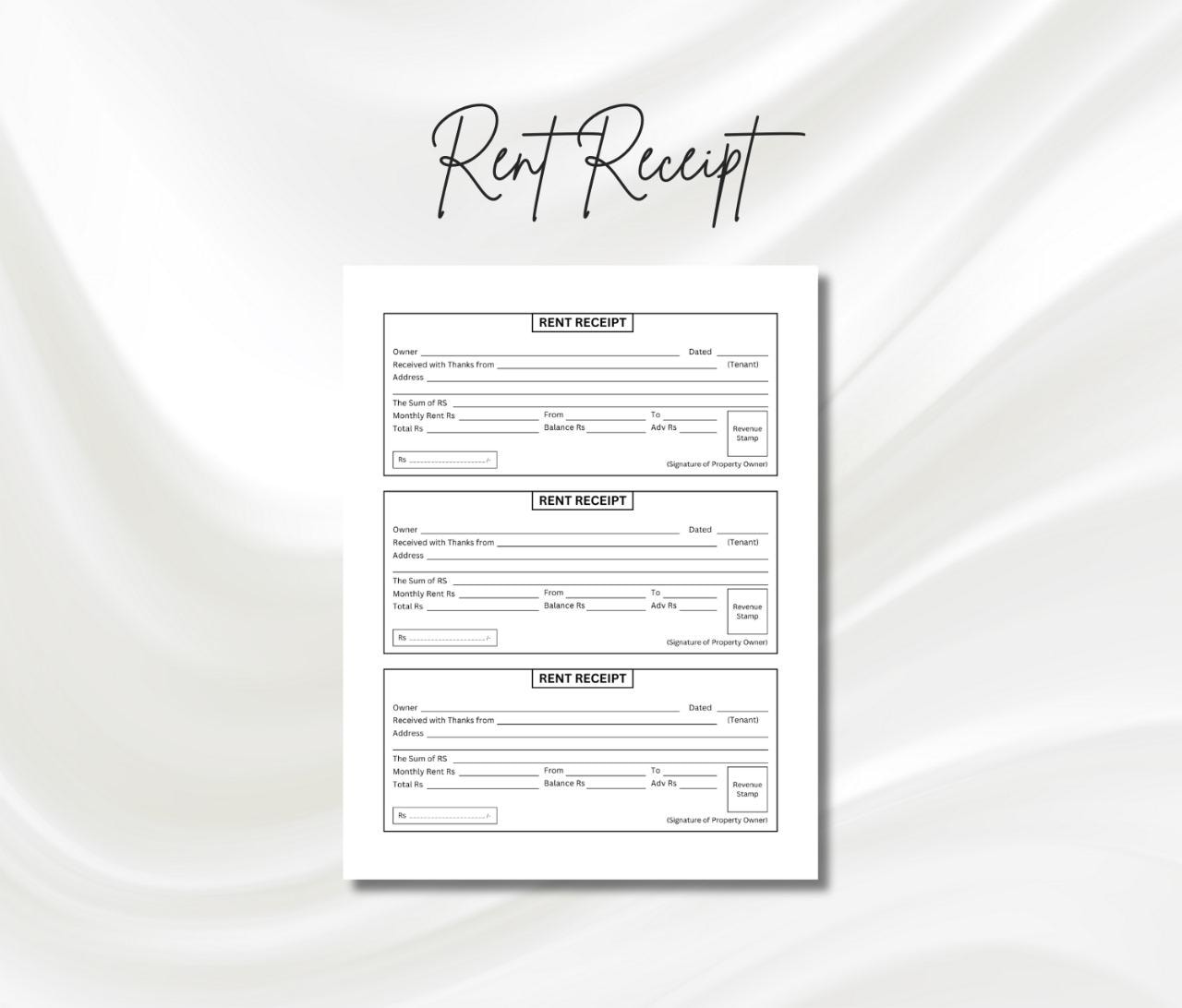 Rent Receipt Template, Receipt for Rent, Editable Rental Receipt ...