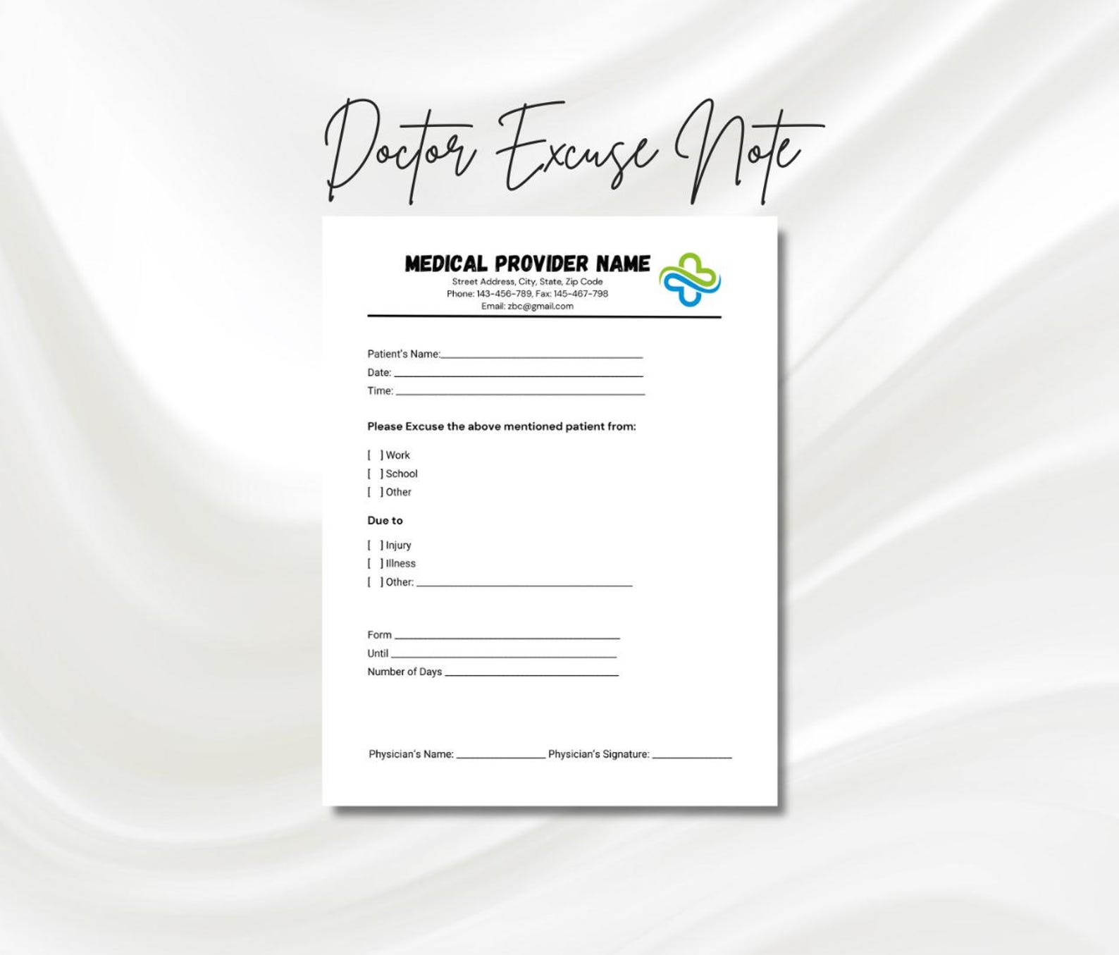Doctor Excuse Note, Doctor's Excuse Letter, Printable Doctors Note ...