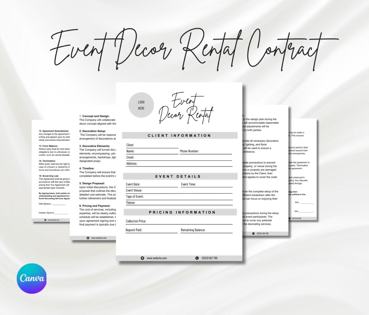Event Decor Rental Agreement Template, Event Decor Contract, Party ...