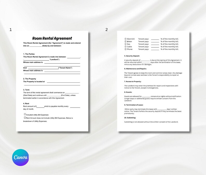 Room Rental Agreement, Room Rental Contract, Tenant Room, Rental ...