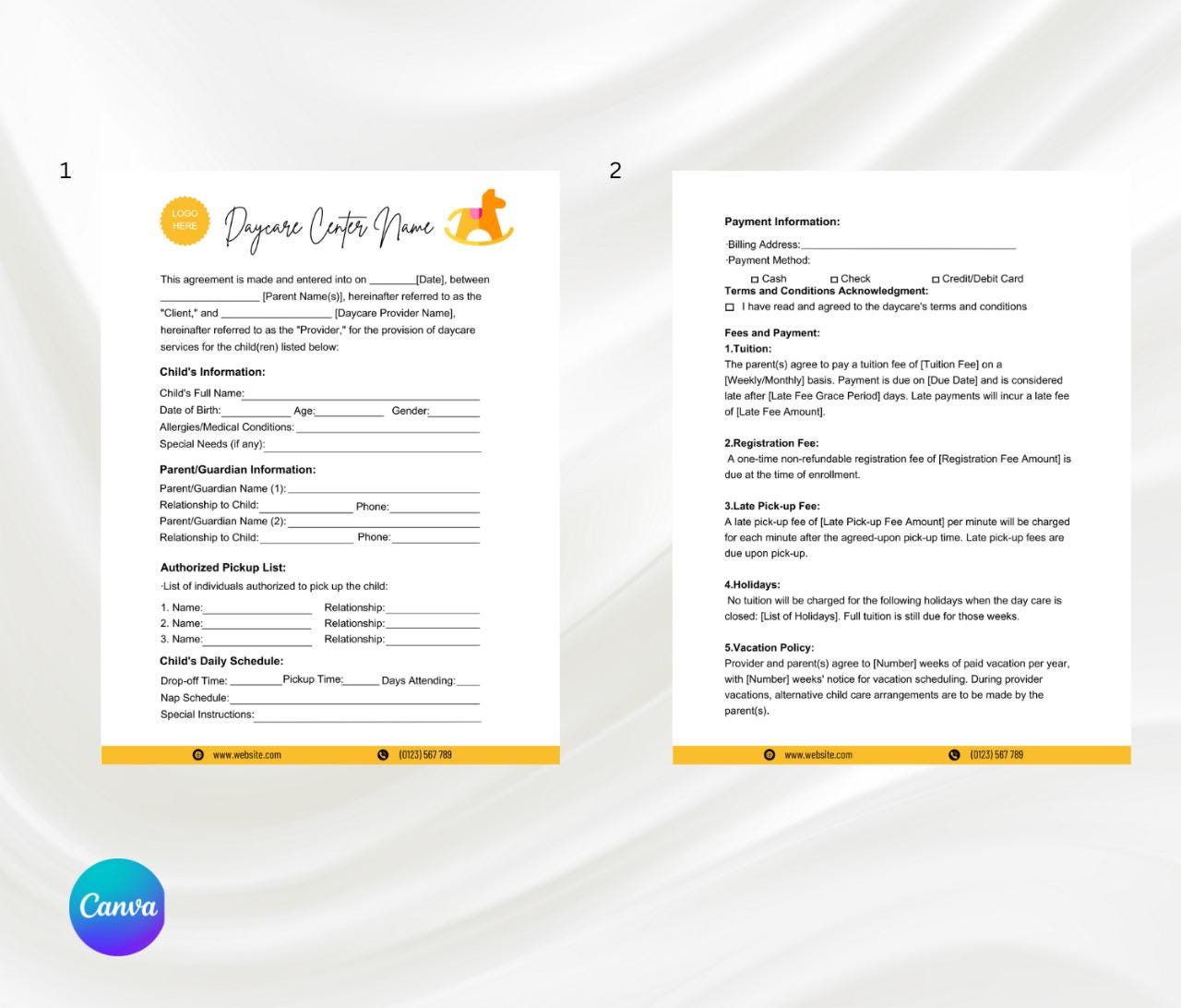Daycare Contract, Childcare Form, Daycare Forms, Editable Daycare ...