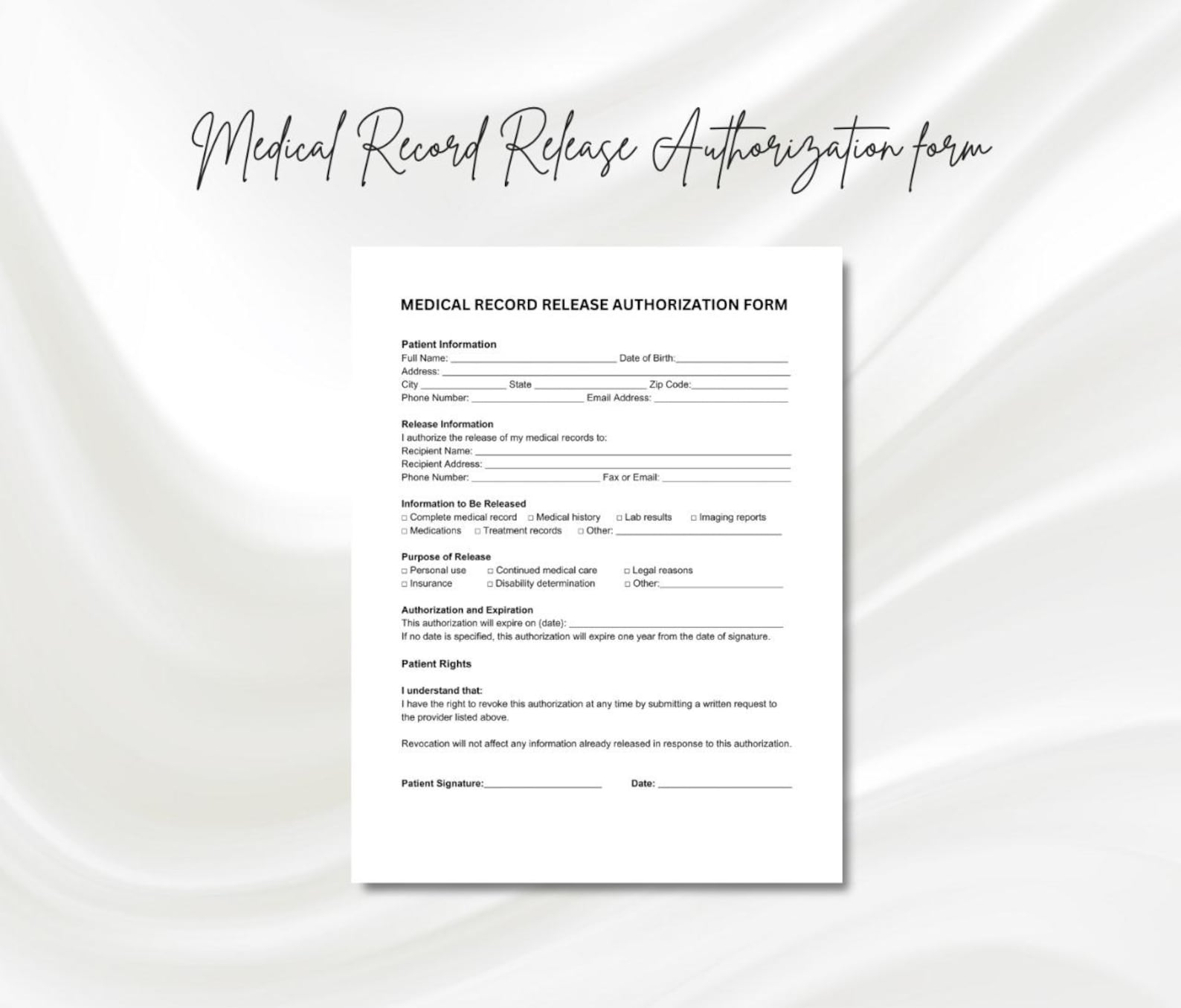 Medical Records Release Authorization, HIPAA Compliant Medical Release ...