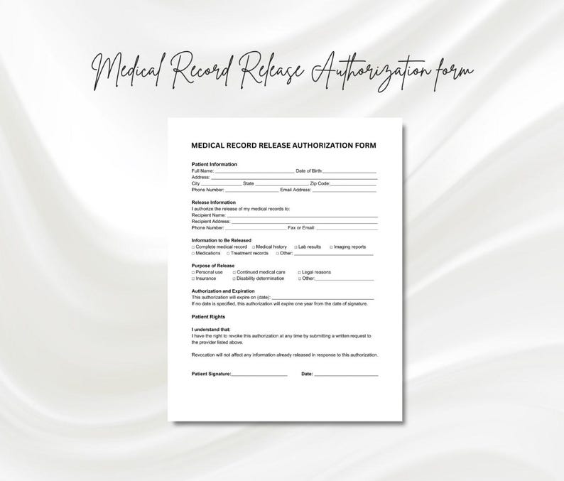 Medical Records Release Authorization, HIPAA Compliant Medical Release ...