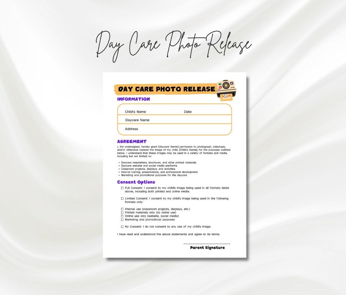 Daycare Photo Release Form, Video Release Form, Photo Permission Form ...