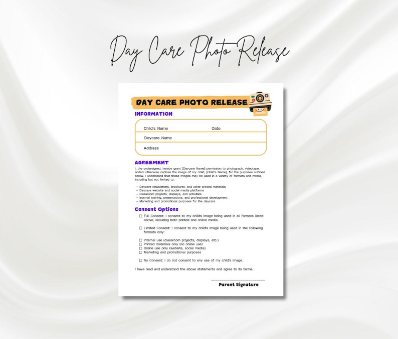 Daycare Photo Release Form, Video Release Form, Photo Permission Form ...