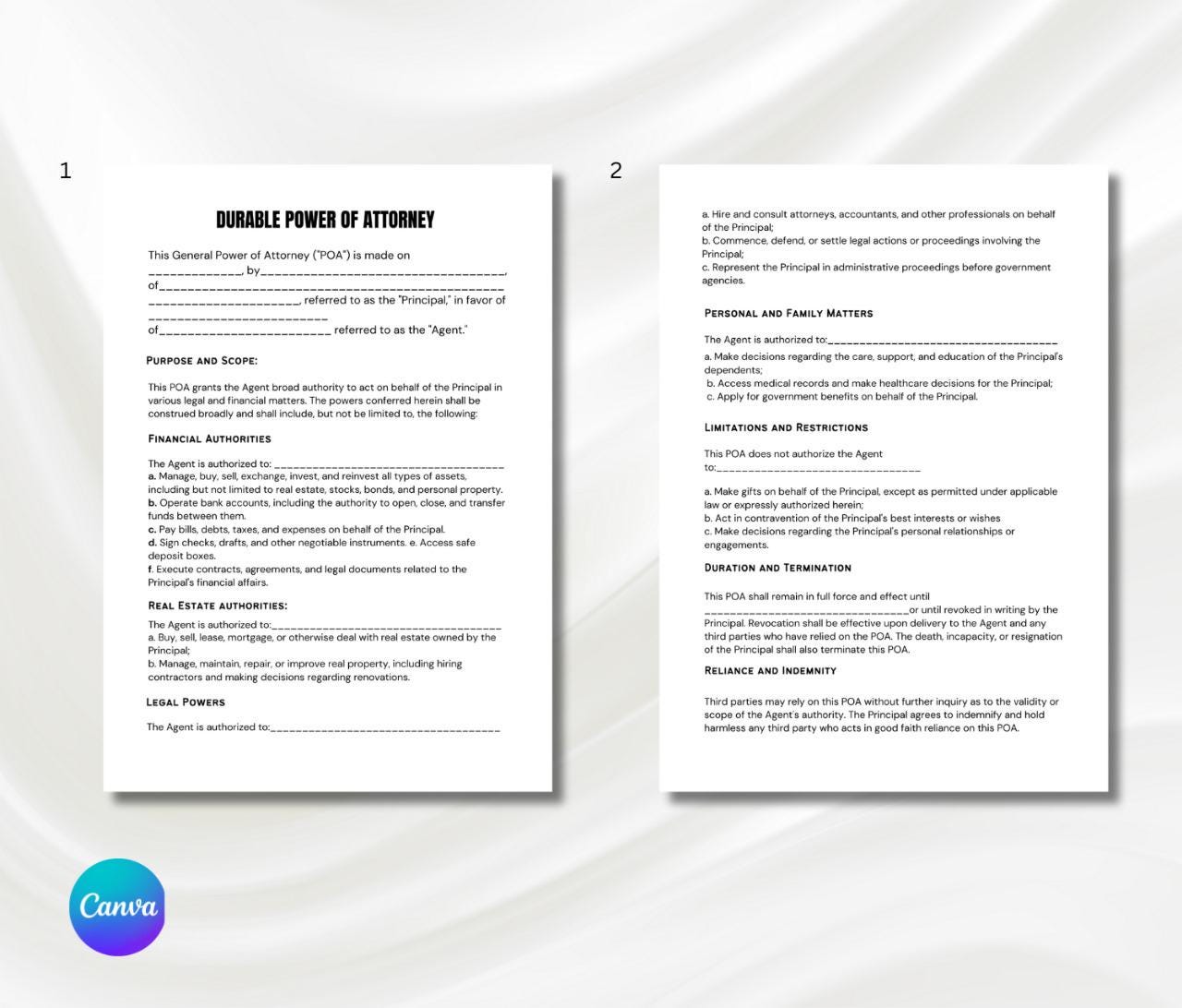 General Power of Attorney Template, Durable Power of Attorney Form ...