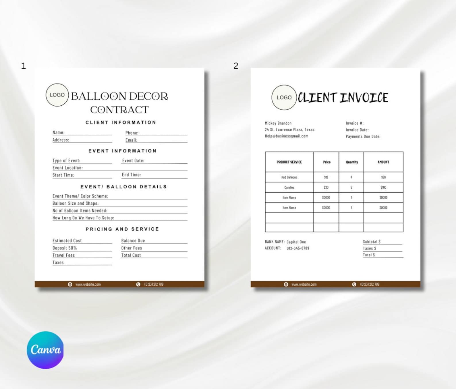 Editable Balloon Decor Contract Template, Balloon Artist Service ...