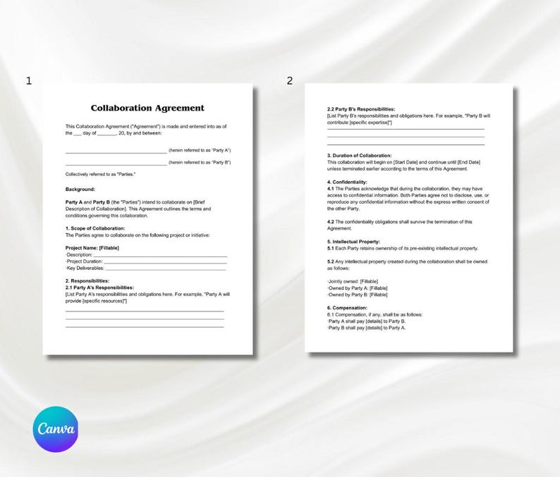 Collaboration Agreement Template, Editable Partnership Contract ...