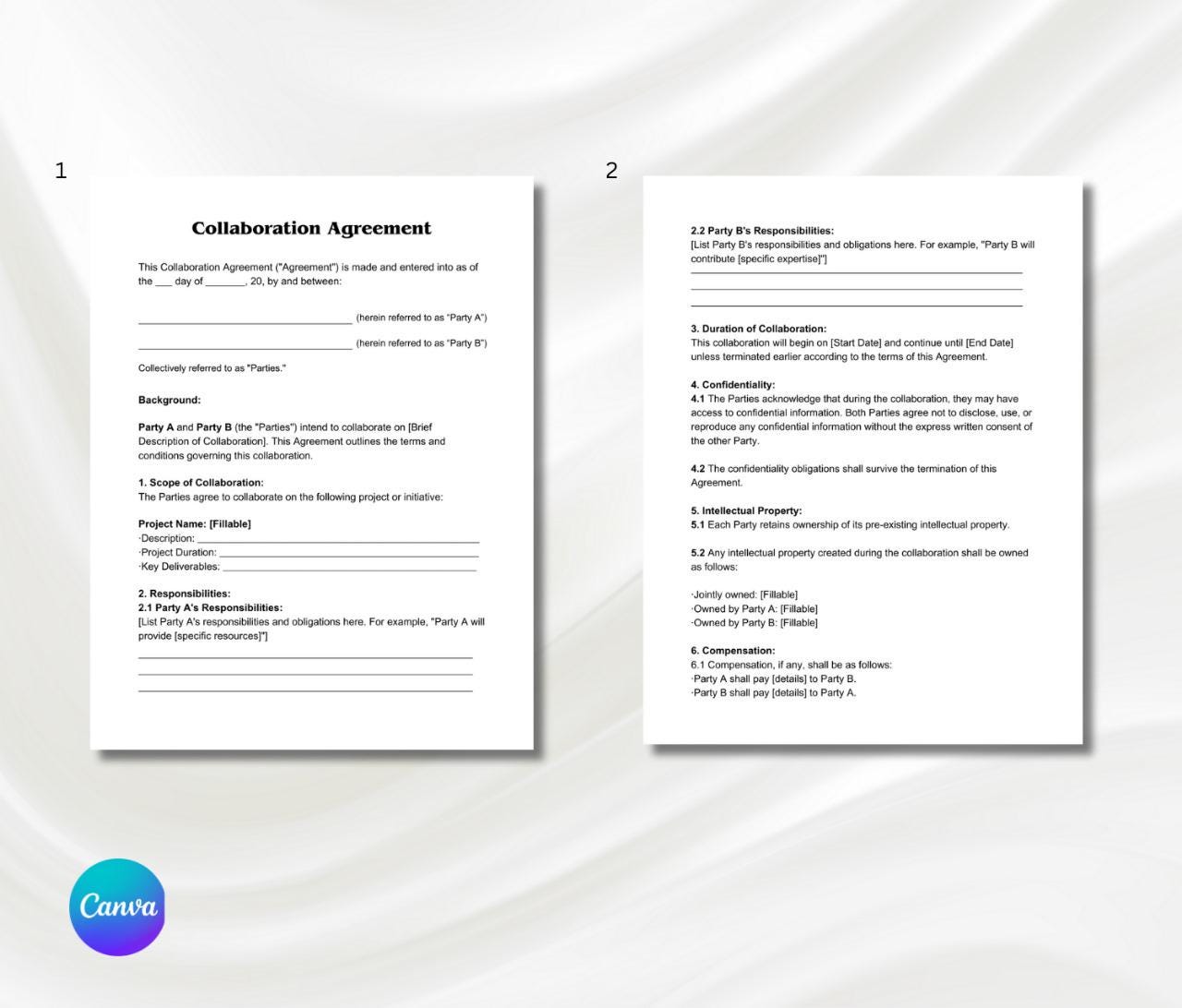 Collaboration Agreement Template, Editable Partnership Contract ...