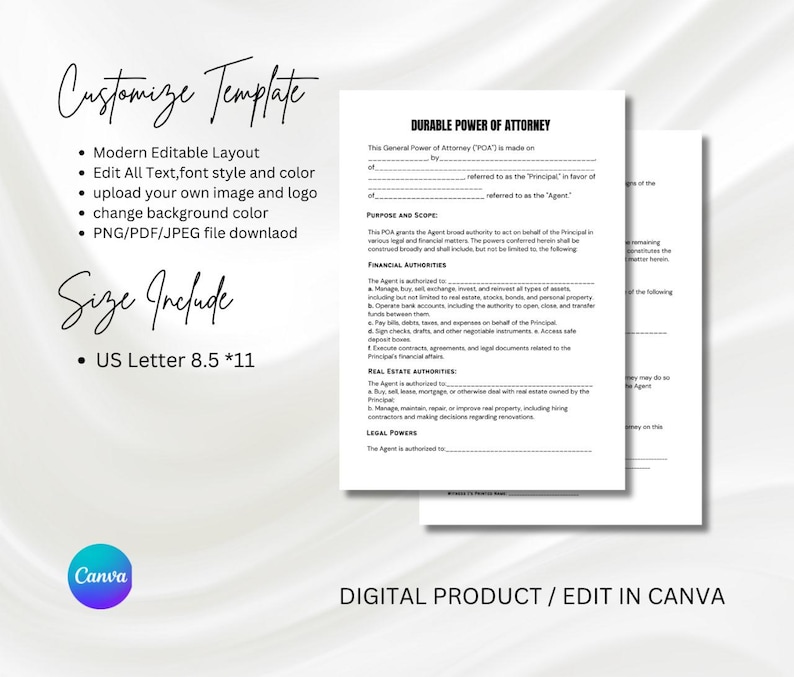 General Power of Attorney Template, Durable Power of Attorney Form ...