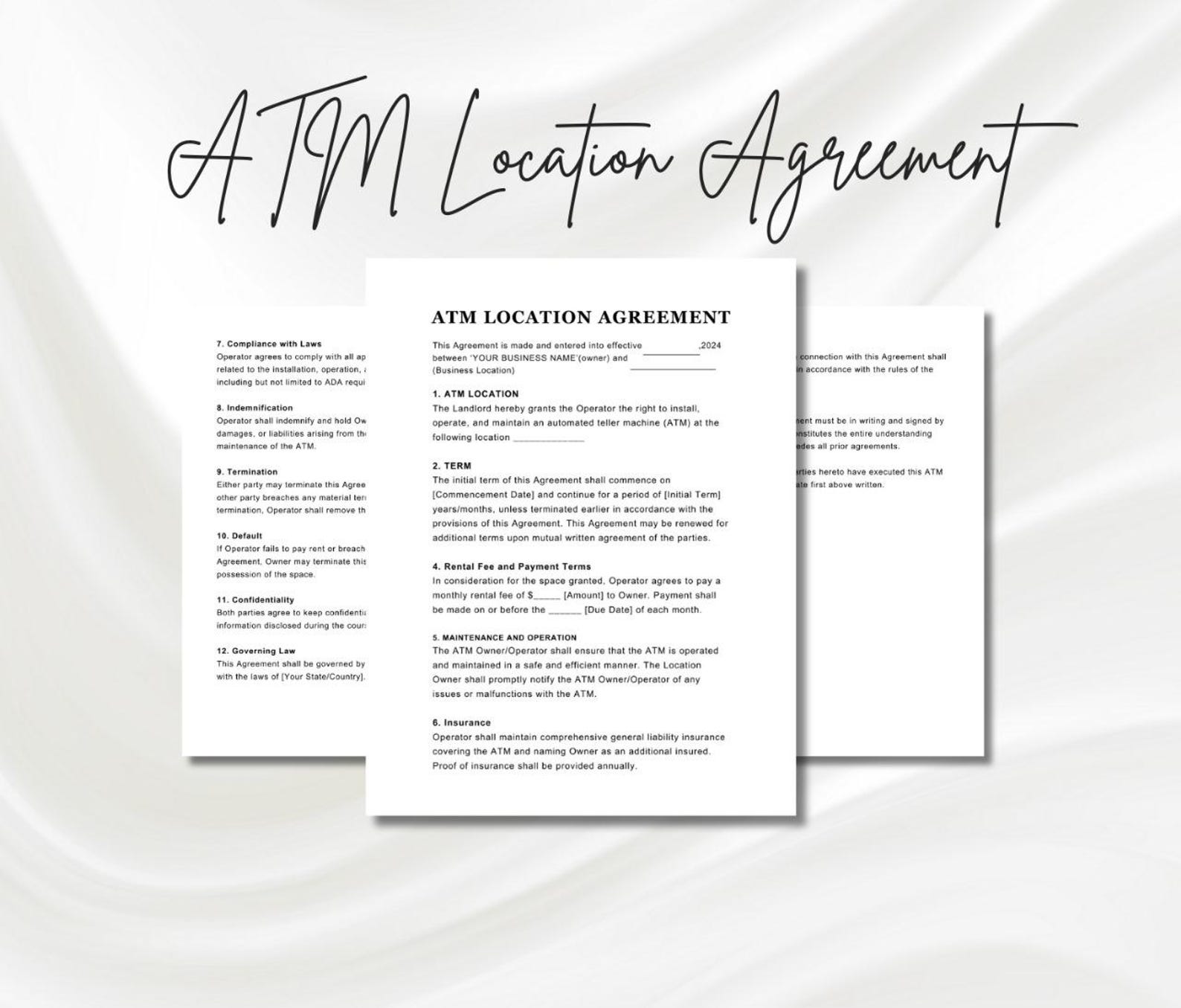 ATM Location Agreement Form, ATM Machine Placement Contract PDF, Atm ...