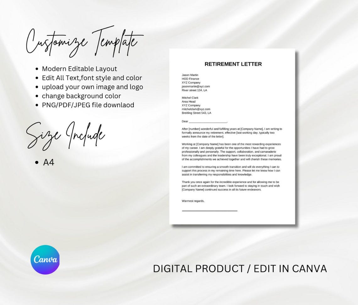 Retirement Letter Template, Letter of Retirement, Resignation Letter ...