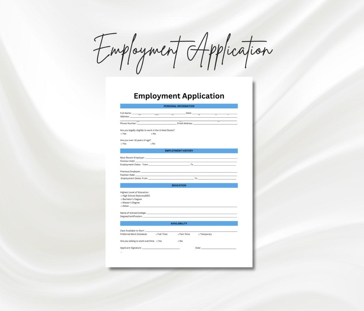Job Employment Application Template, Application for Employment ...