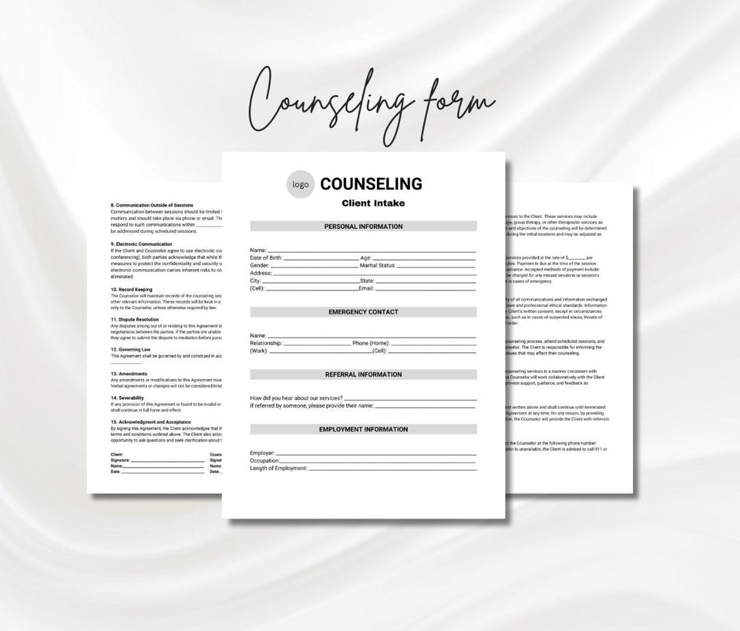 Counseling Forms Bundle, Mental Health Client Intake Form, Therapy ...