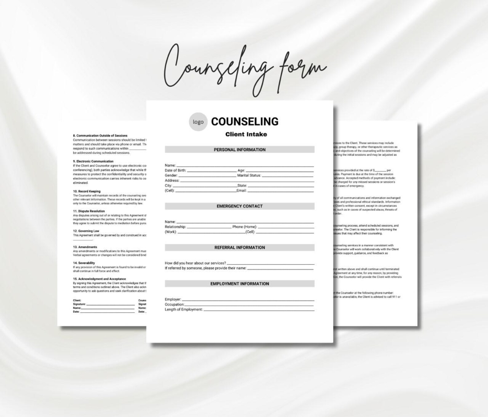 Counseling Forms Bundle, Mental Health Client Intake Form, Therapy ...