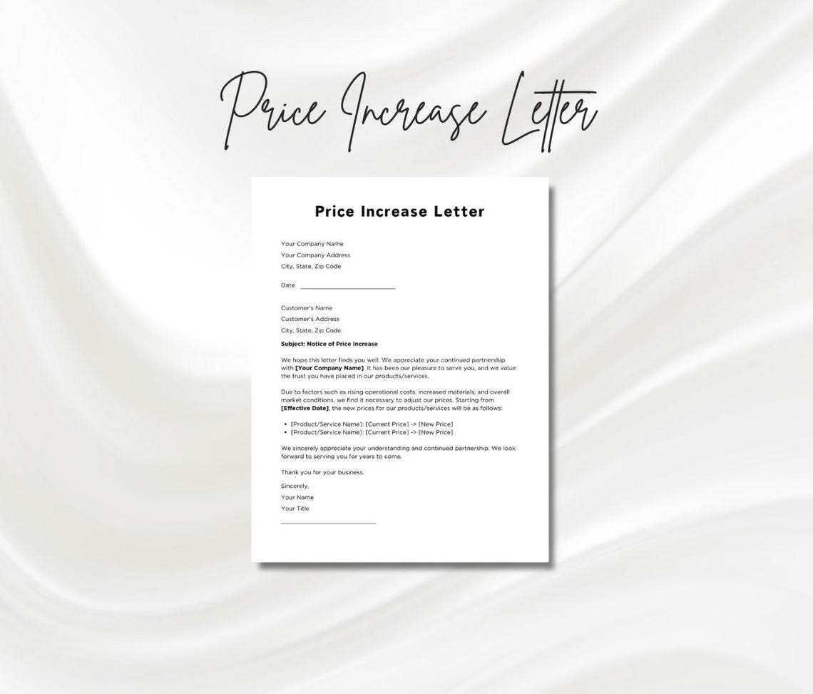 Price Increase Letter, Price Increase Memo, Price Change Letter, Price ...