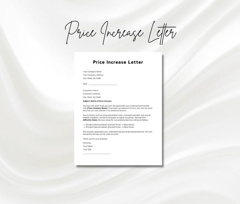 Price Increase Letter, Price Increase Memo, Price Change Letter, Price ...