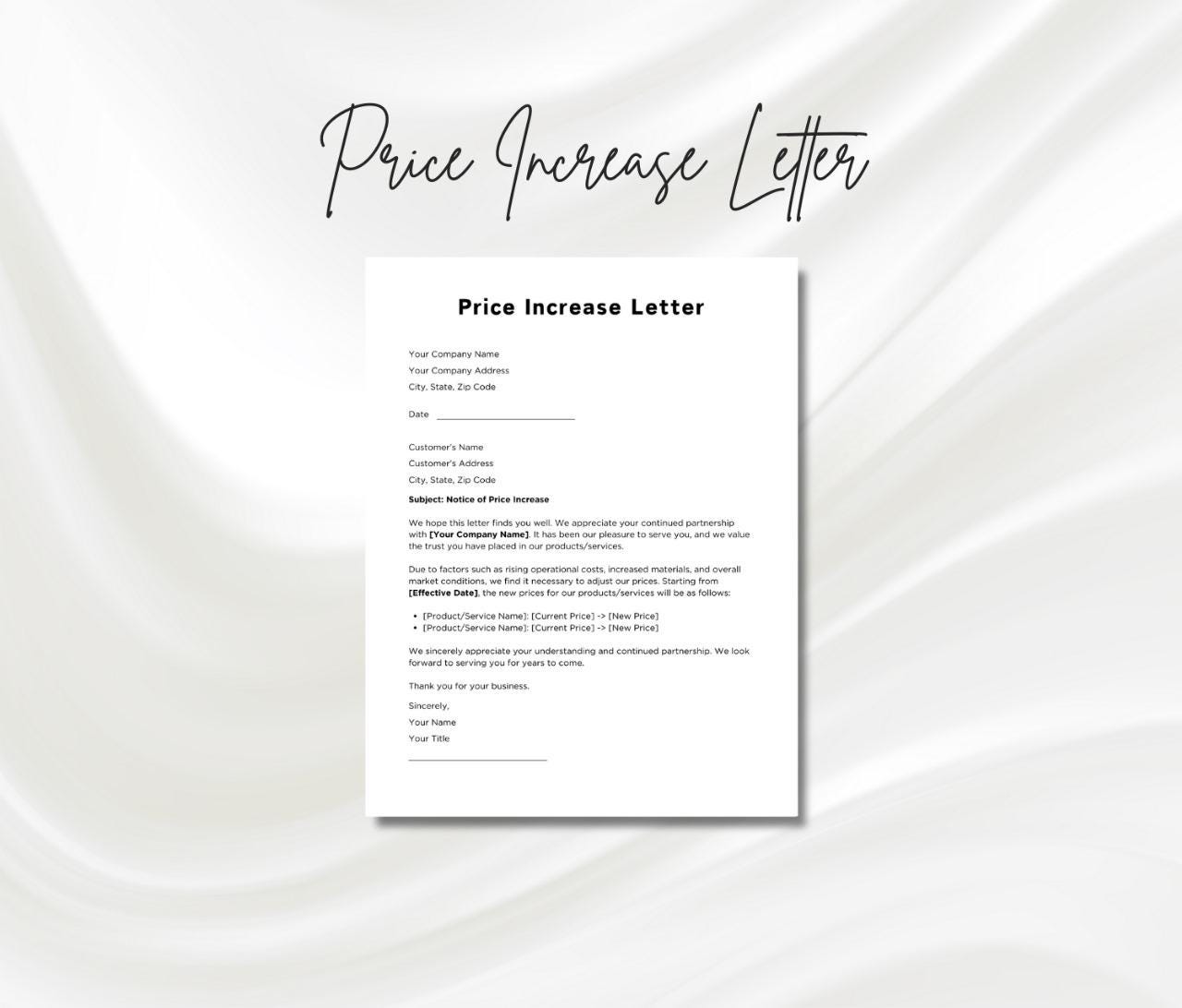Price Increase Letter, Price Increase Memo, Price Change Letter, Price ...